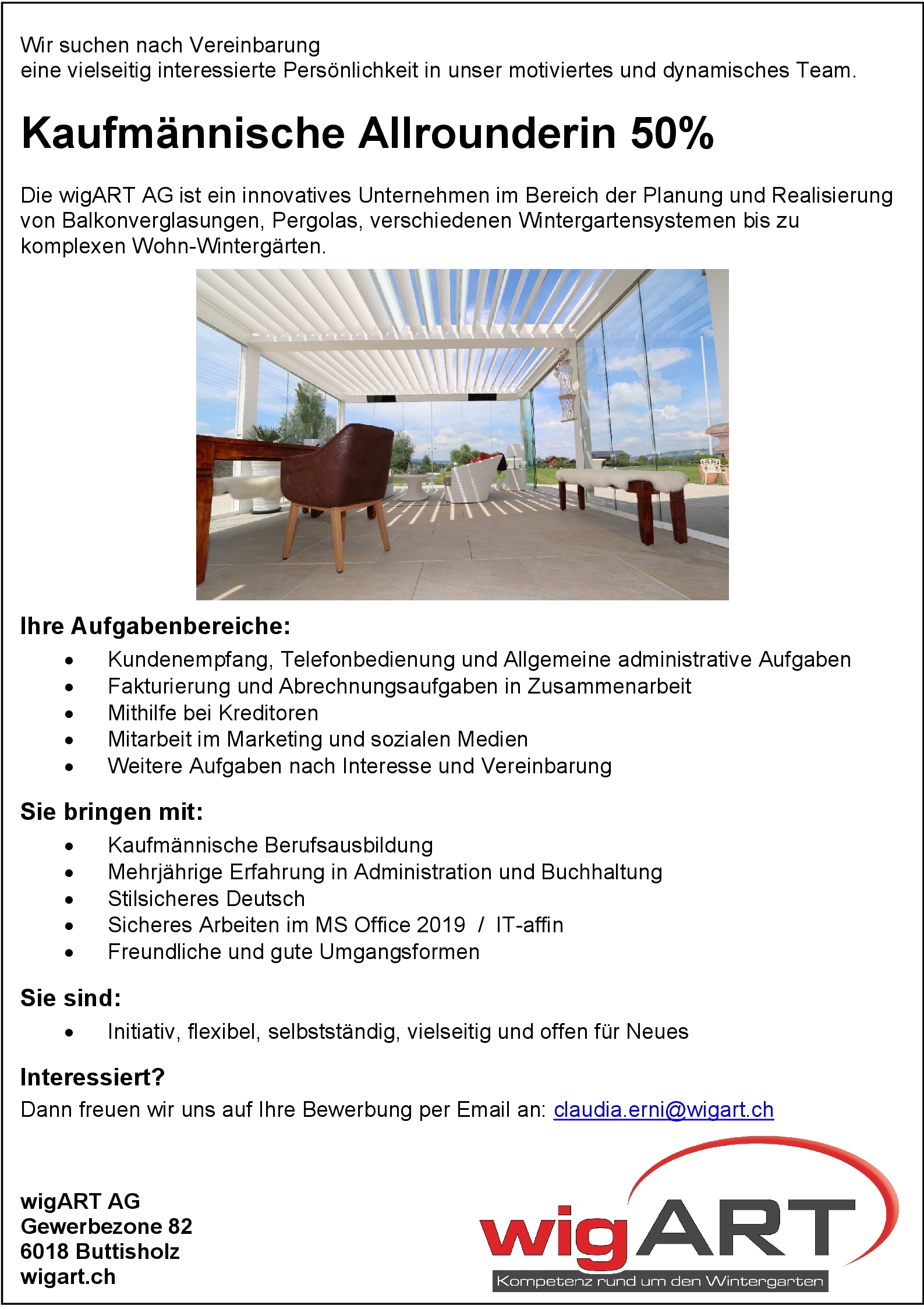 Inserat auf Homepage - wigART AG